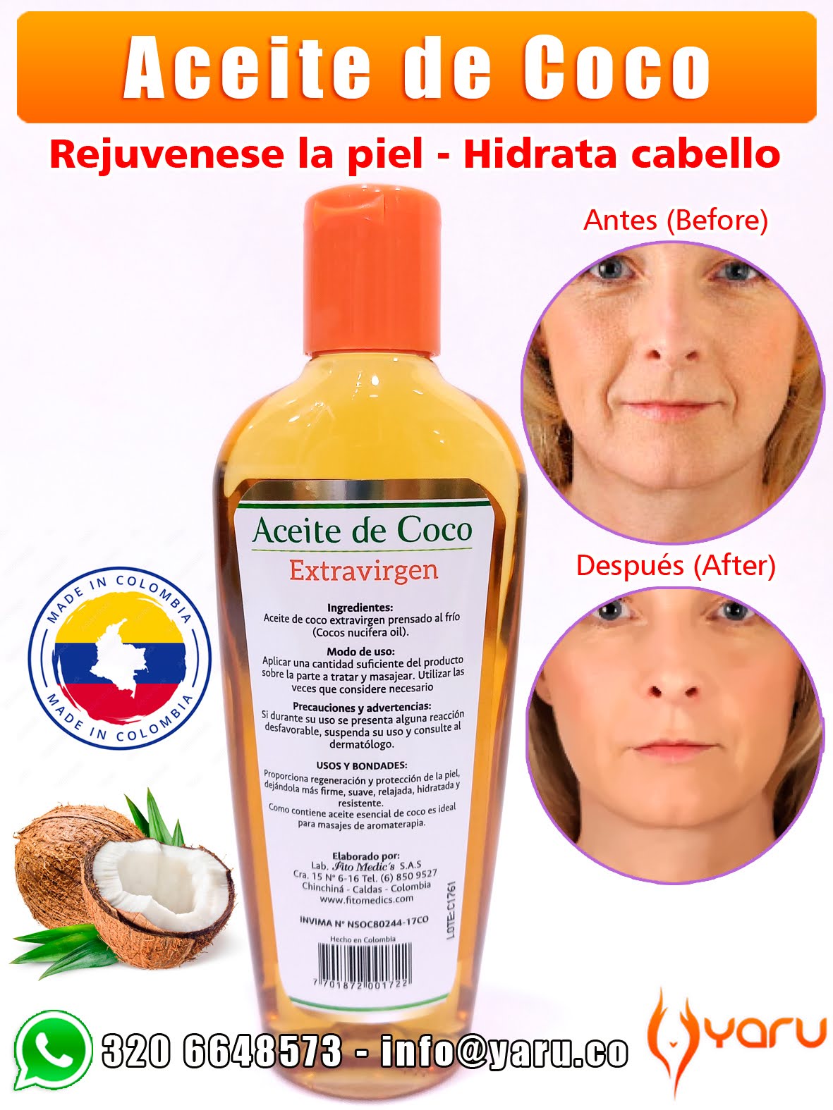 Extra Virgin Coconut Oil Rejuvenates hair Moisturizes Skin YARU ...